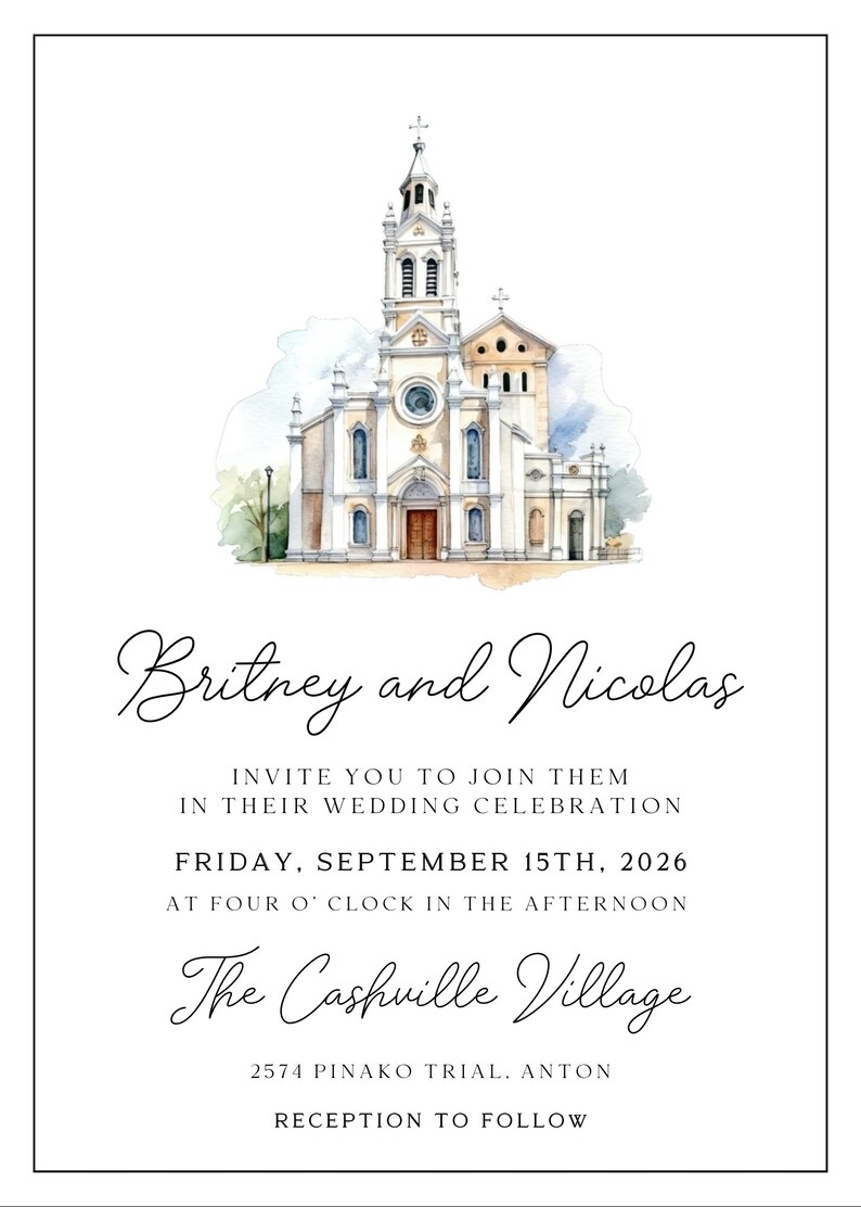 Chapel Wedding Invitation Set Template, Editable Christian Wedding ...