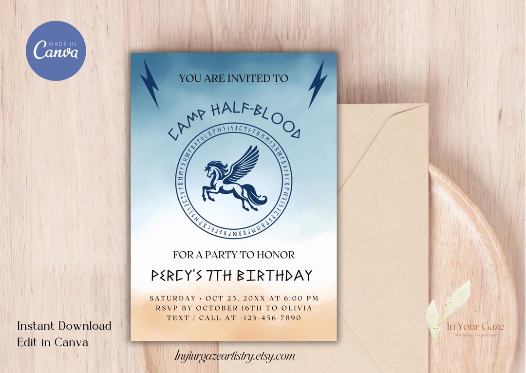 Percy Jackson Camp Half-blood Inspired Birthday Invitation | Instant ...