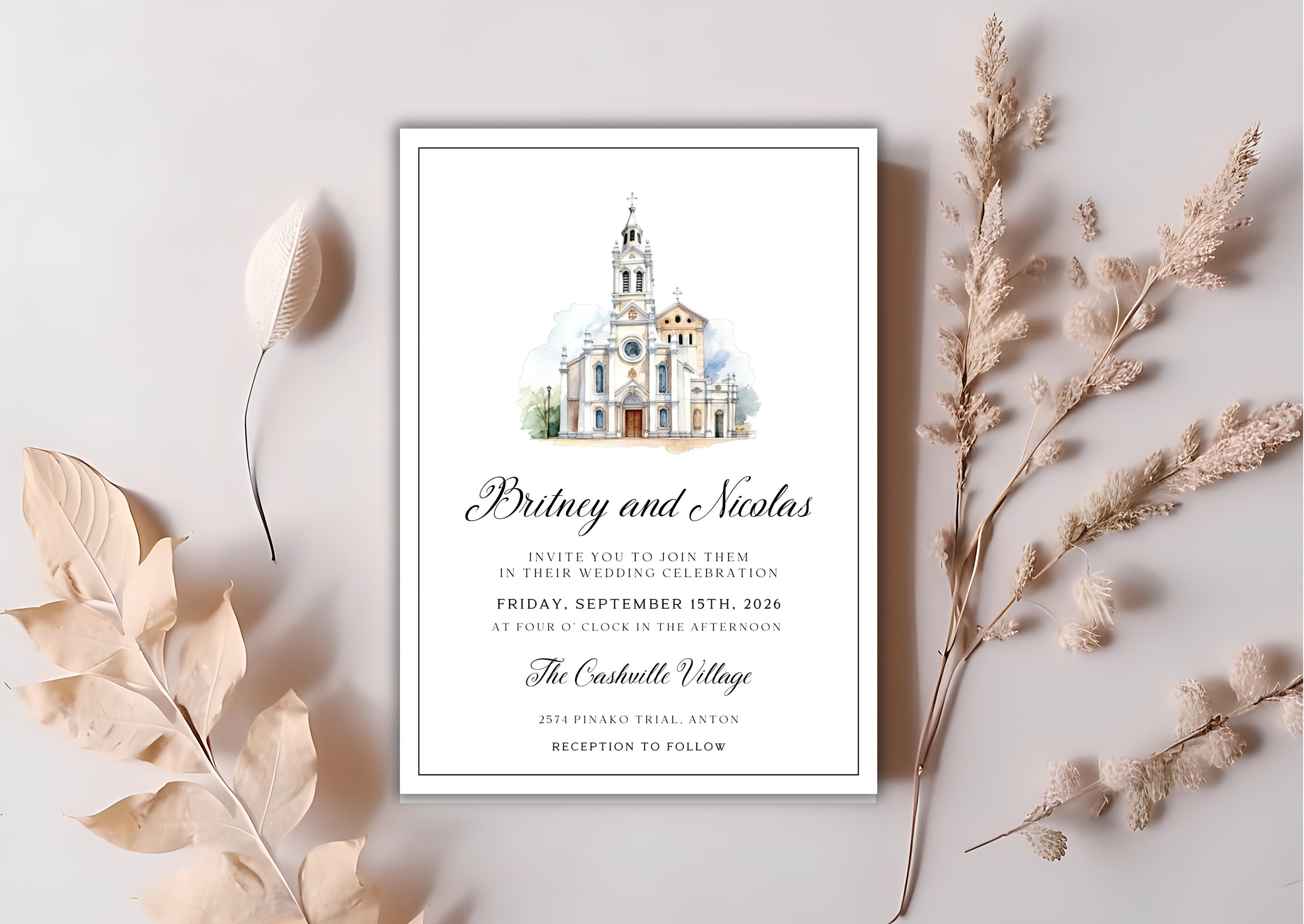 Chapel Wedding Invitation Set Template, Editable Christian Wedding ...