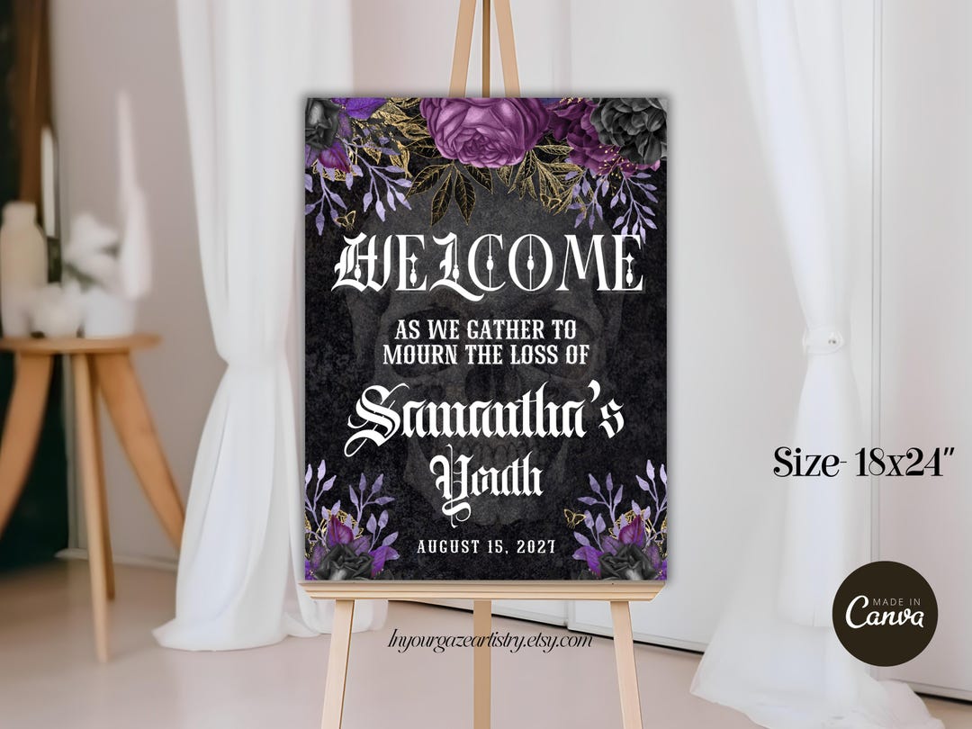 Plantilla de letrero de bienvenida con flores, letrero imprimible RIP ...