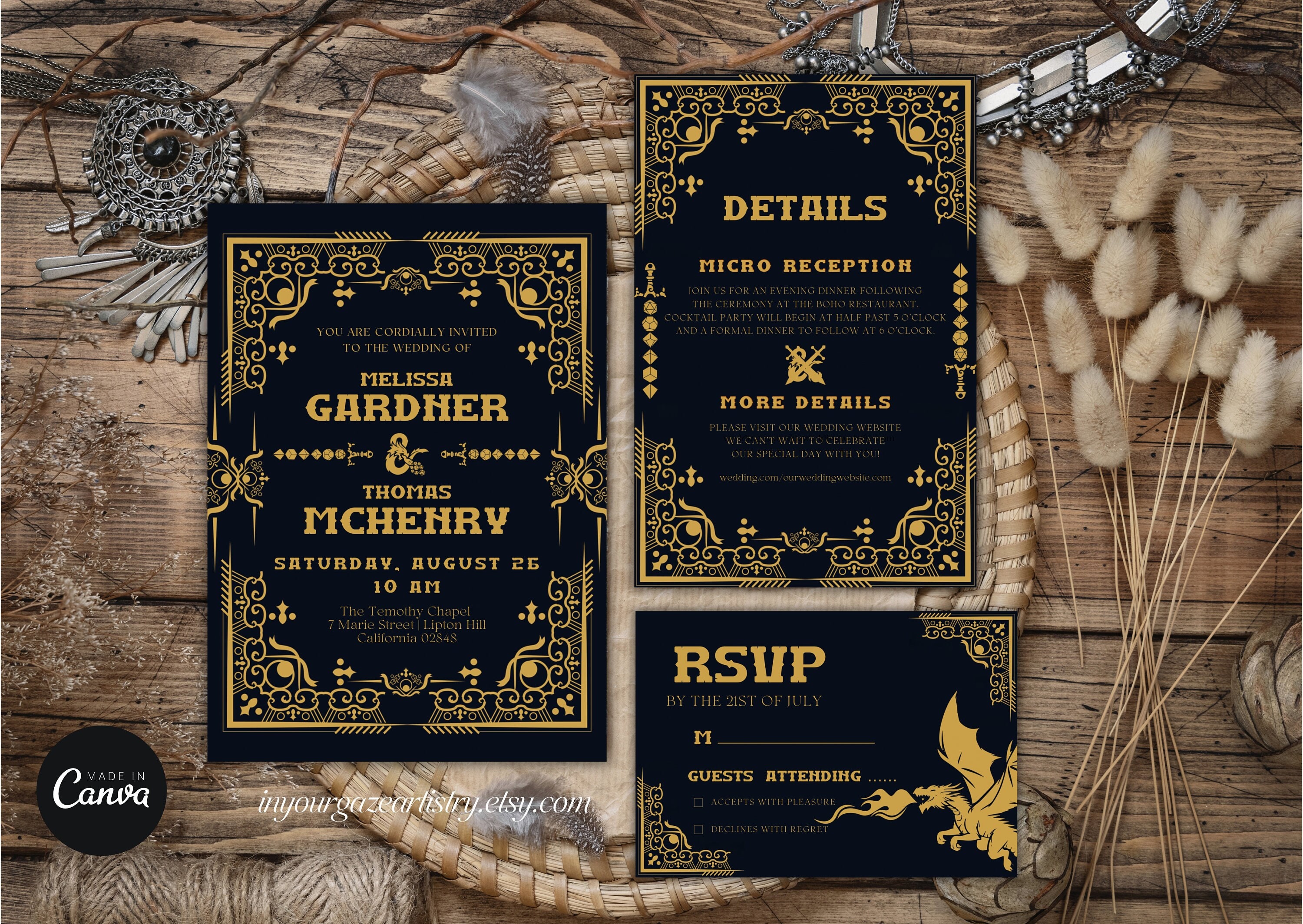 DND Wedding Invitation Set, Medieval Wedding Invitation, Details and ...