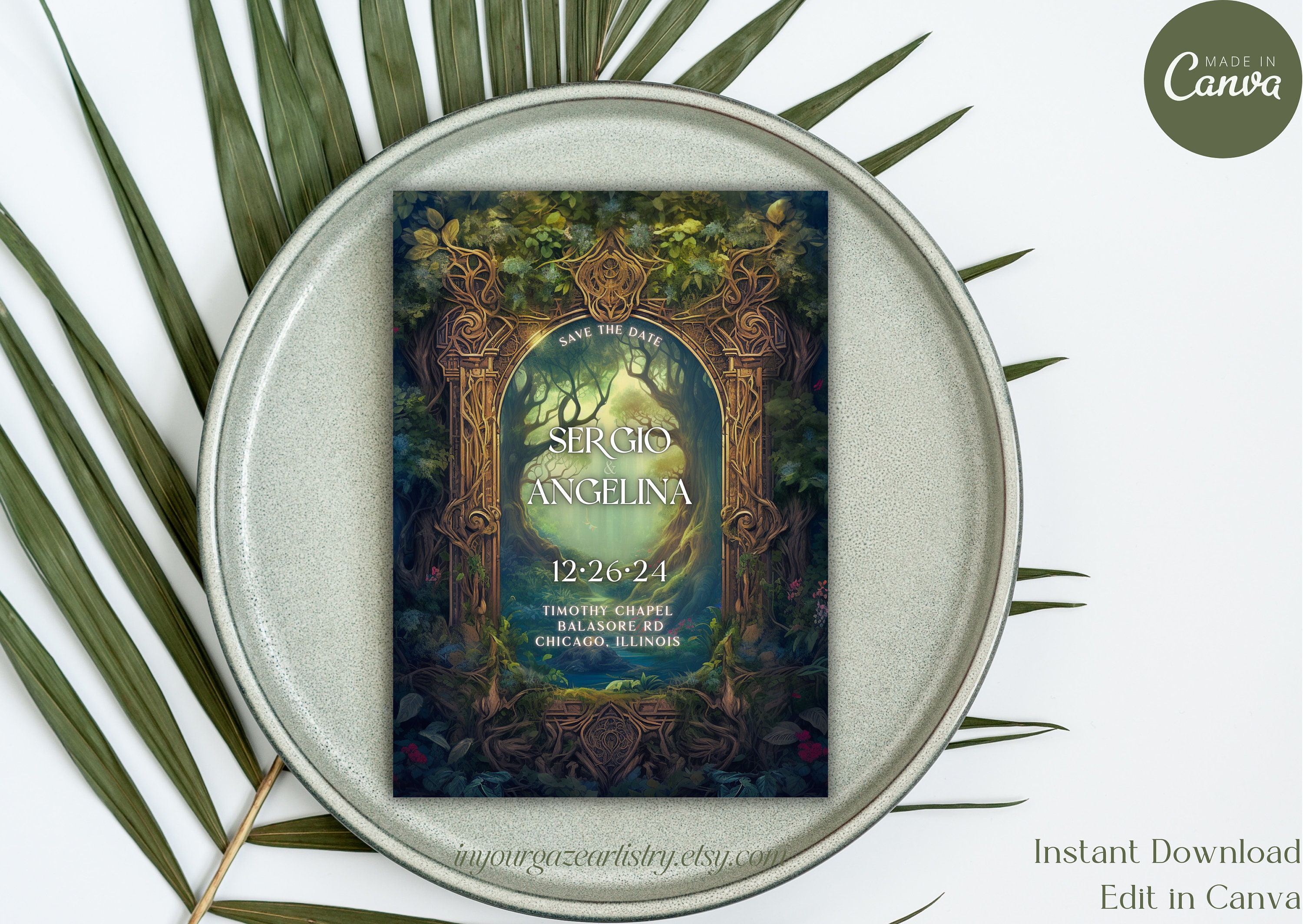 LOTR Inspired Wedding Invitation Template, Fantasy Art Nouveau Wedding ...