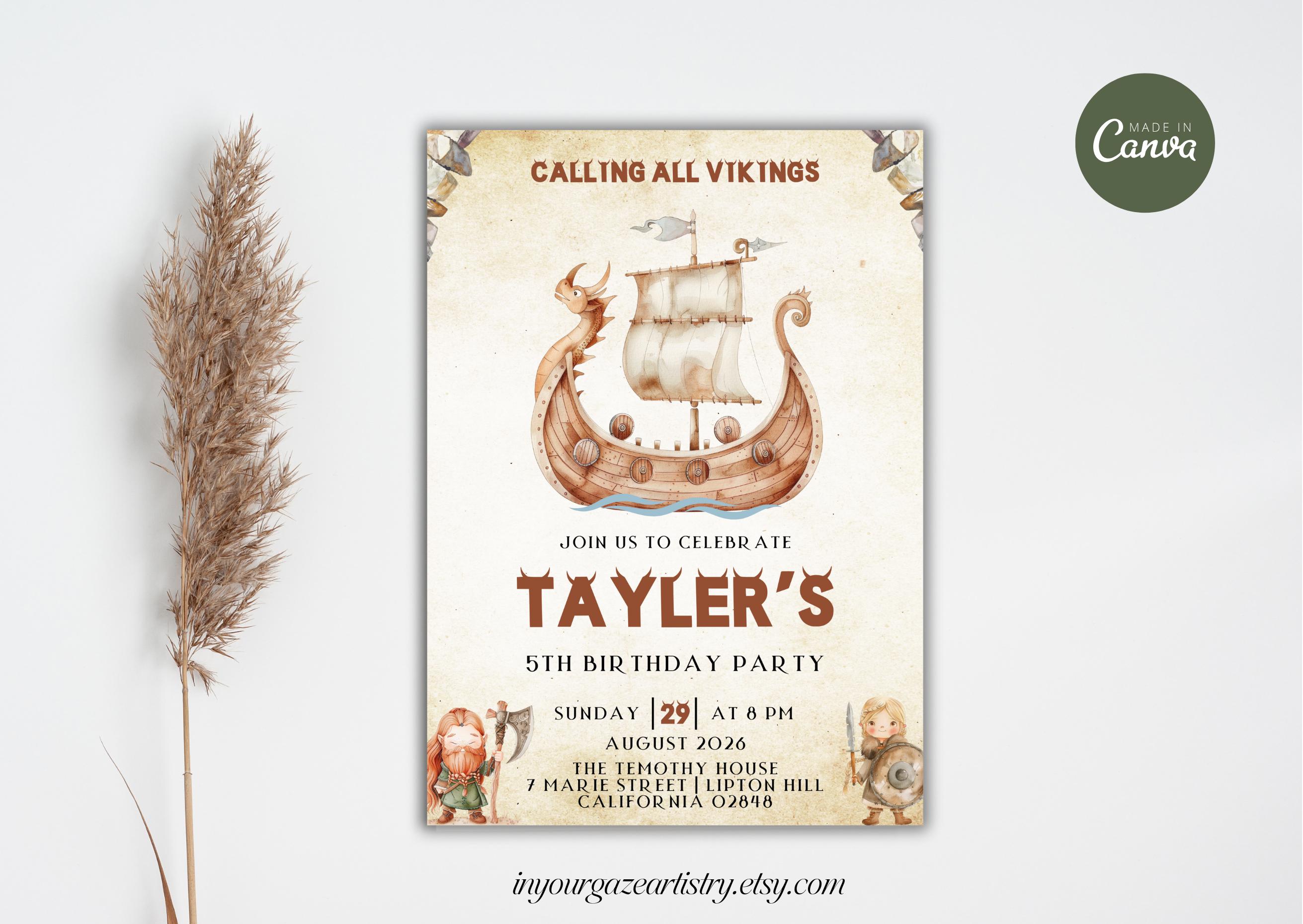 Viking Boat Birthday Invitation, EDITABLE Dragon Birthday Invitation ...