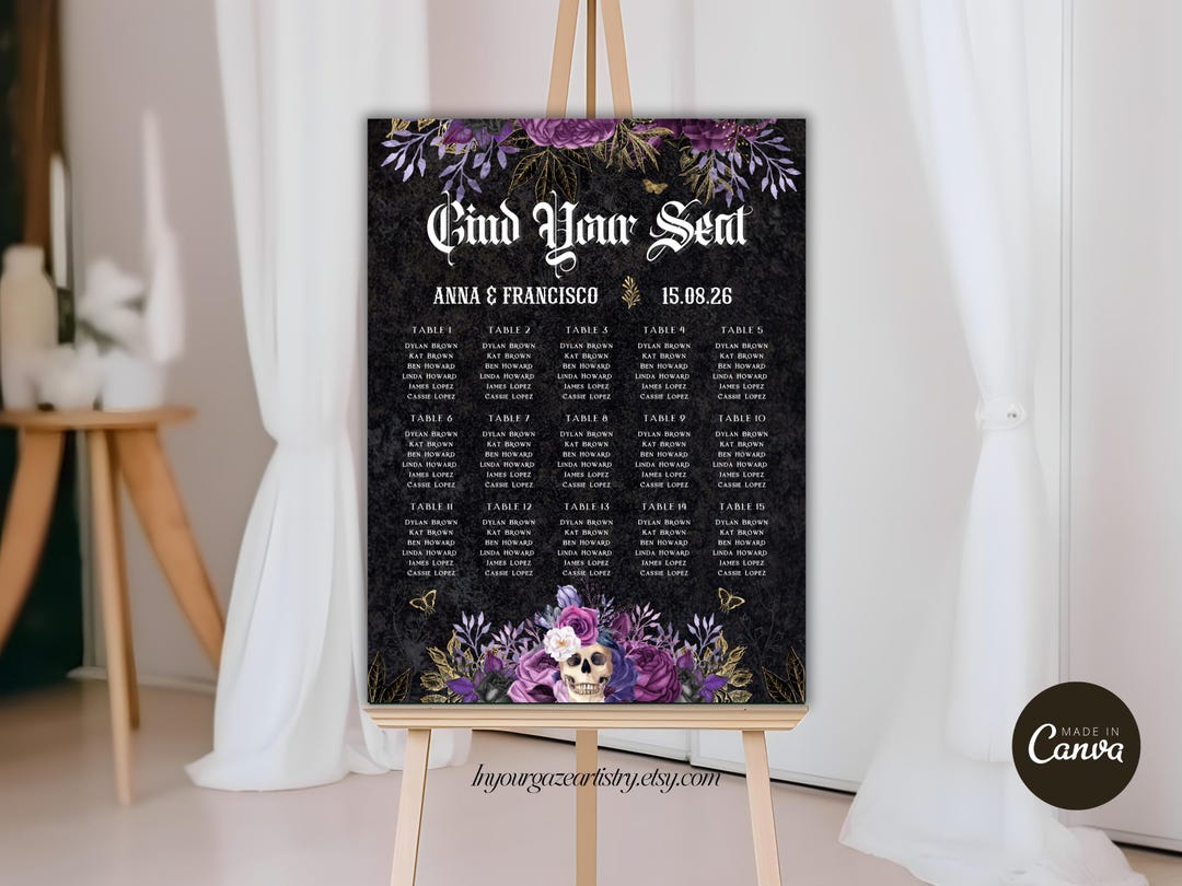 Romantic Goth Wedding Seating Chart Template. Gothic Wedding Dinner ...