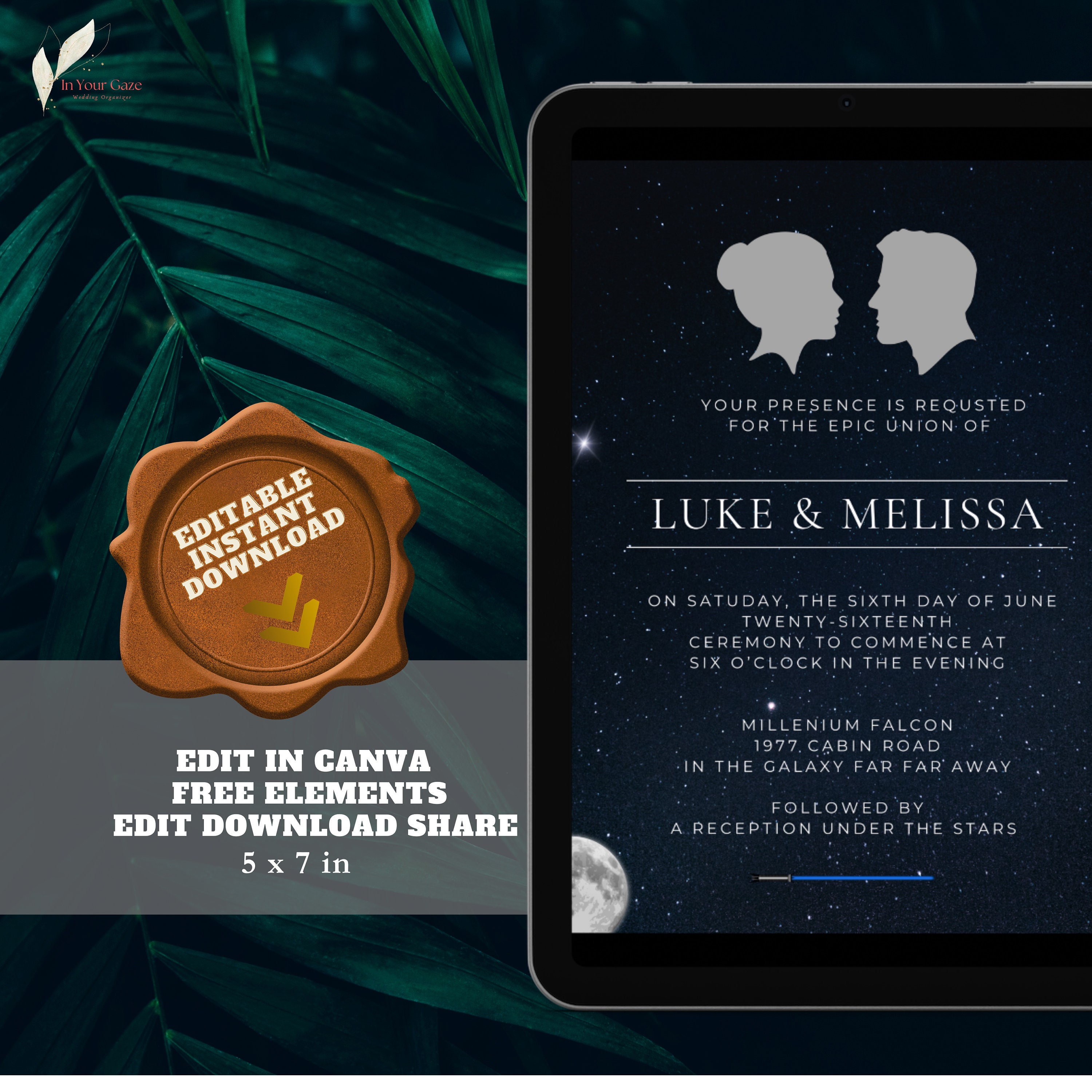 Galactic War Inspired Wedding Invitation Template, Digital Printable ...