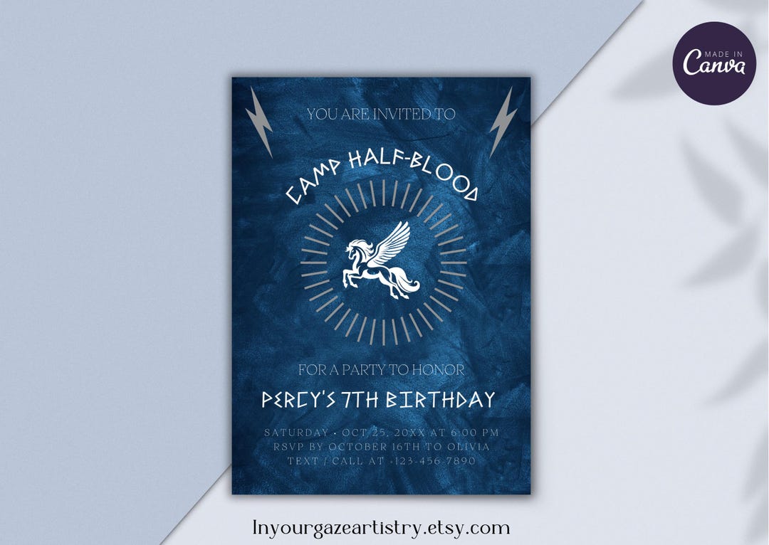 Percy Jackson Camp Half-blood Inspired Birthday Invitation | Instant ...
