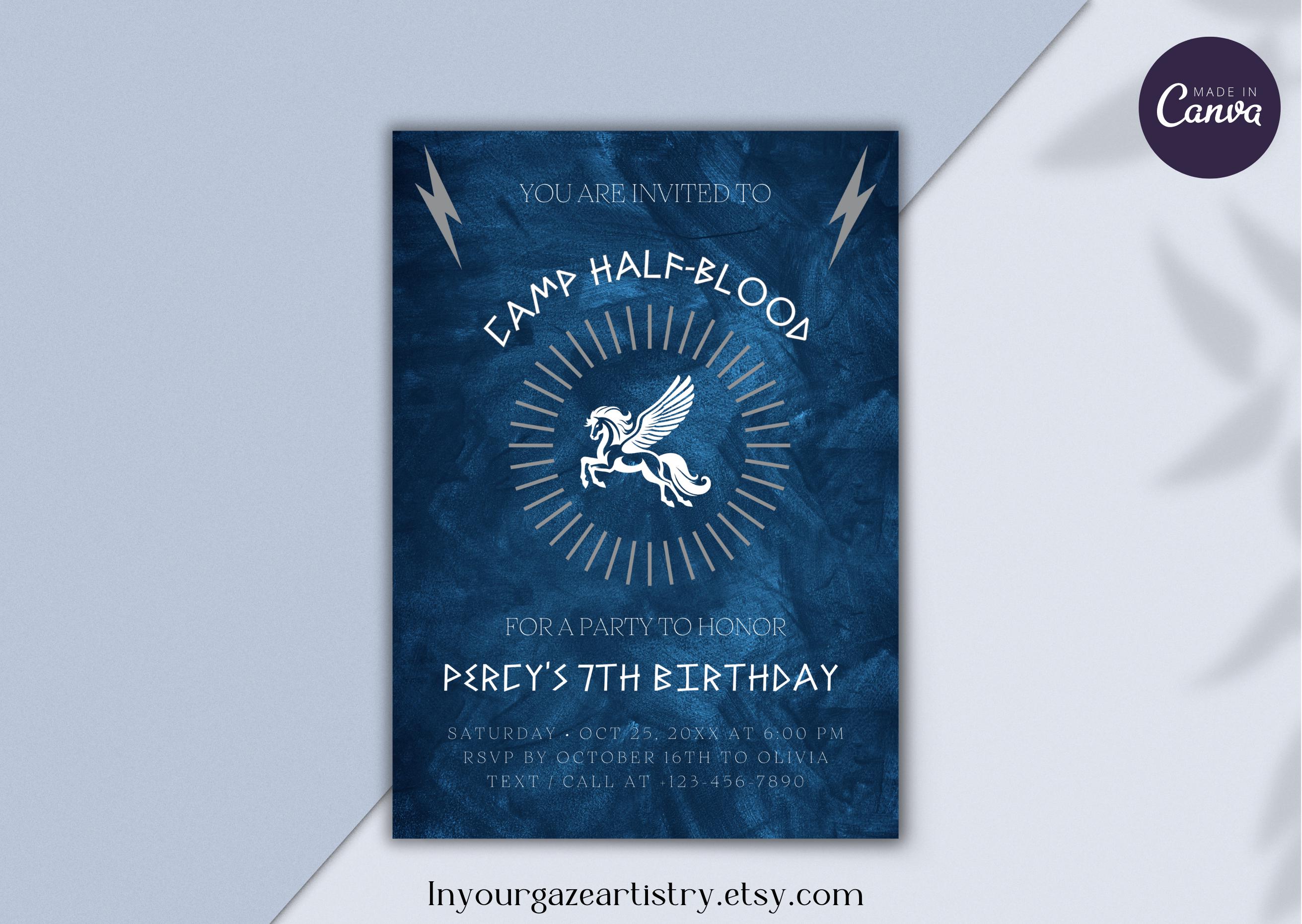 Percy Jackson Camp Half-blood Inspired Birthday Invitation | Instant ...