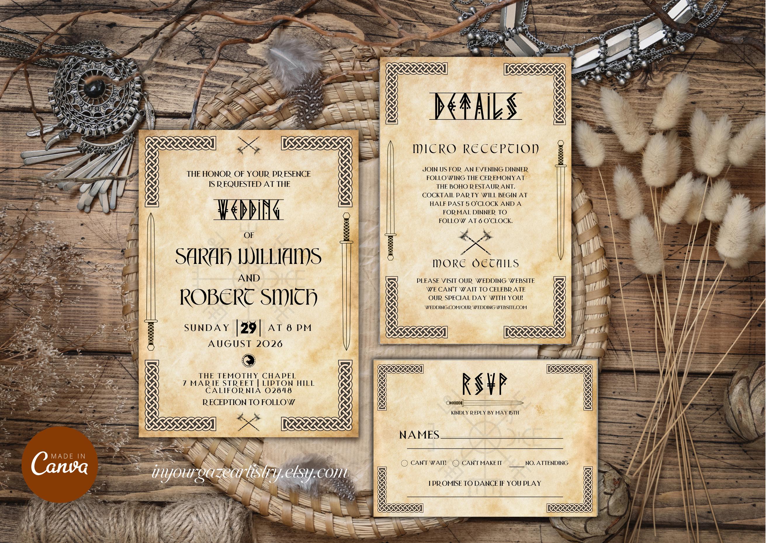 Norse Viking Wedding Invitation Set, Viking Invitation, Details and ...