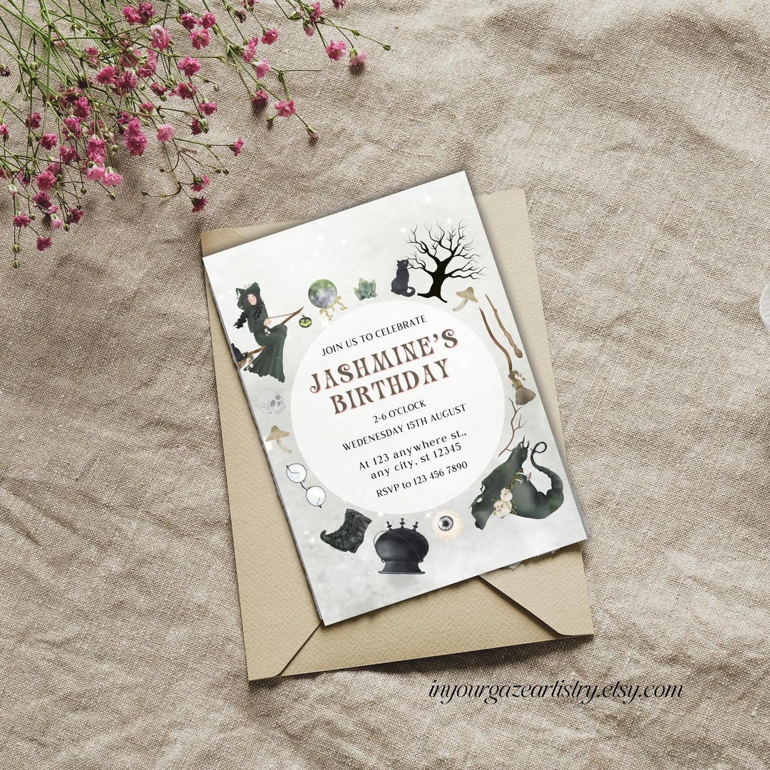 Editable Witch Birthday Invitation Template | Magic Theme Birthday ...