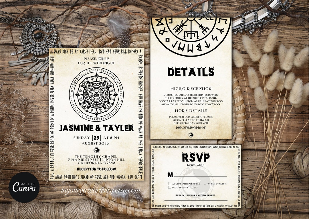 Norse Viking Wedding Invitation Set, Viking Invitation, Details and ...