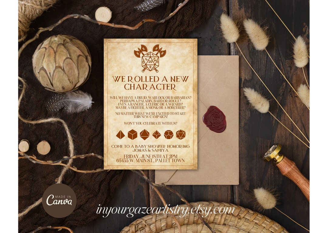 Dnd Baby Shower Invitation Template, Video Game Baby Shower, Nerdy Baby ...