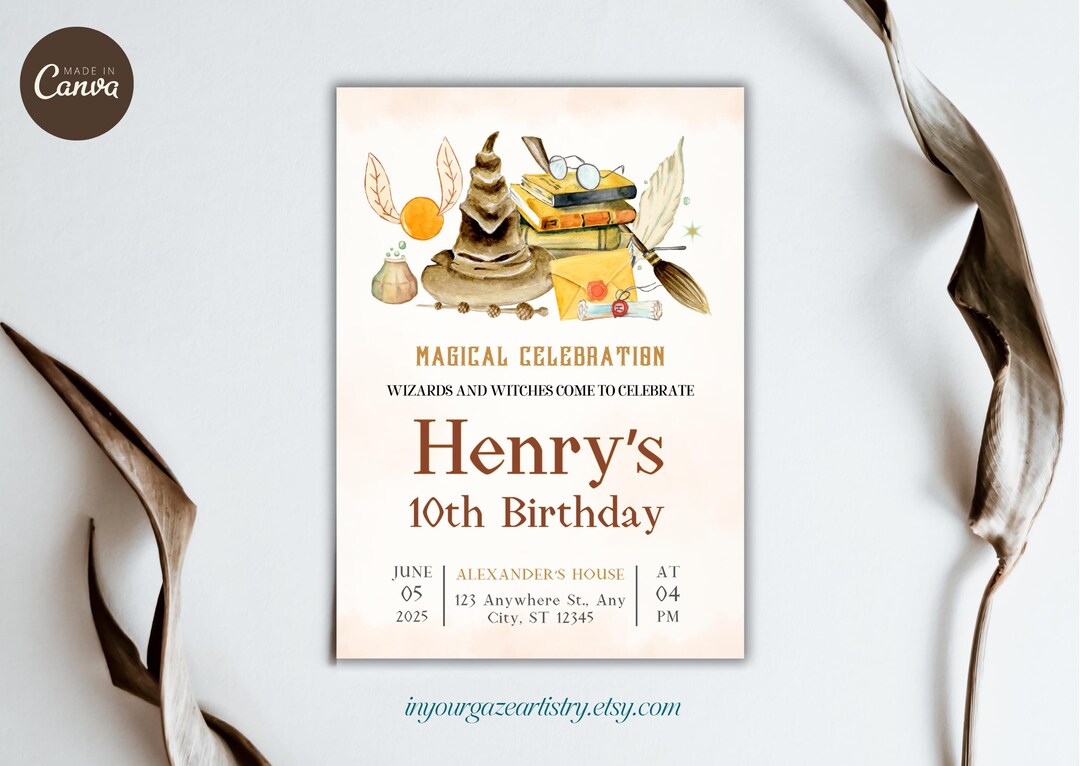 Editable Wizard Birthday Invitation Template Magic Theme Birthday Party ...