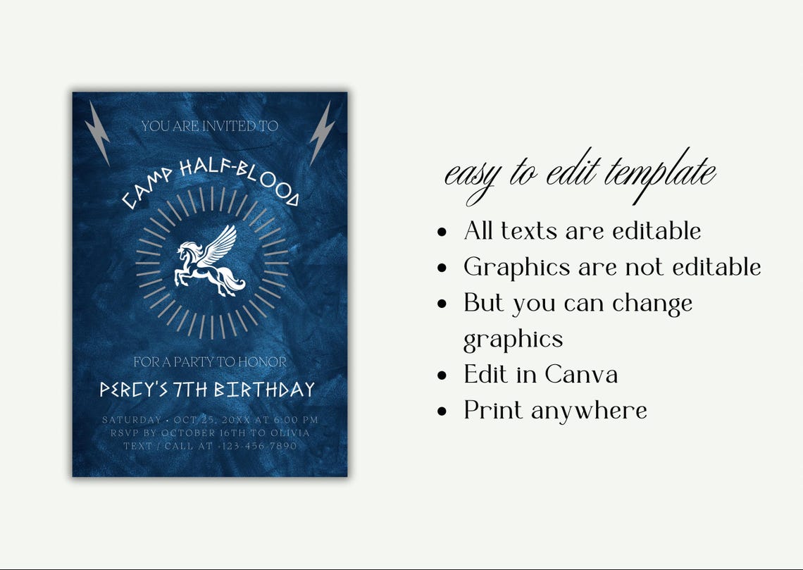 Percy Jackson Camp Half-blood Inspired Birthday Invitation | Instant ...