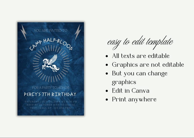 Percy Jackson Camp Half-blood Inspired Birthday Invitation | Instant ...