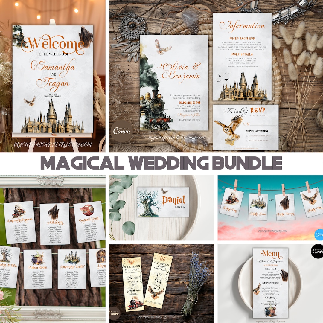 Watercolour Wizard Wedding Invitation Bundle, Magical Invitation, HP ...