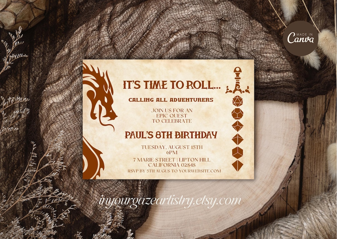 Dungeons and Dragons Invitation, Dnd Party Invitation, Fantasy Birthday ...