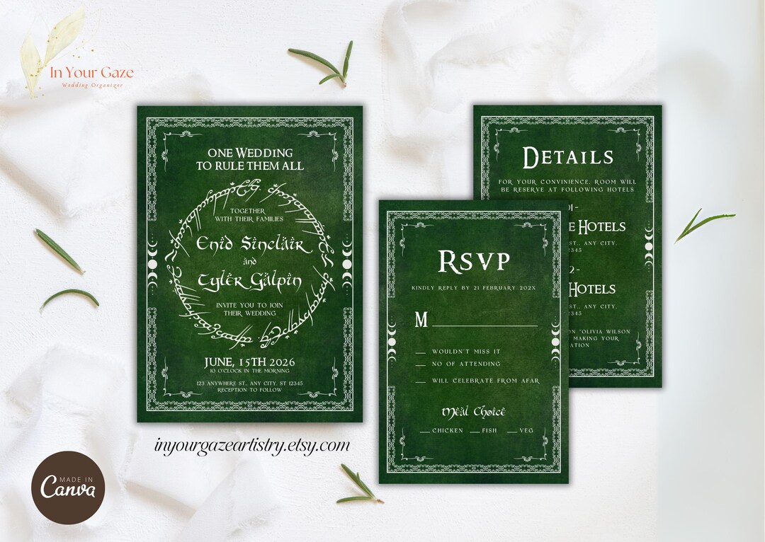 Elvish Wedding RSVP Card Template, Tolkien-inspired Invitation, Rings ...