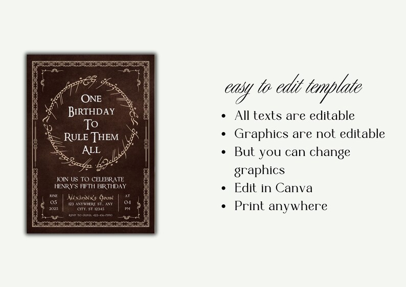 LOTR Birthday Invitation Template - One Birthday to Rule Them All ...