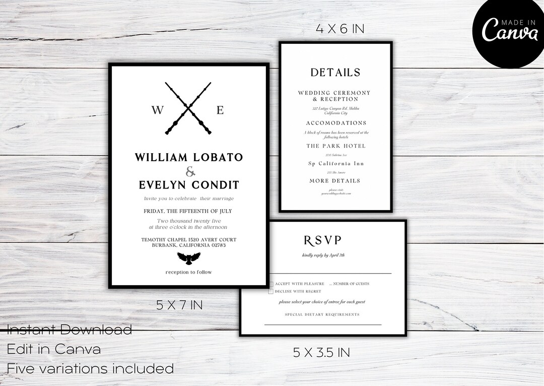Harry Potter Wedding Invitation, Potter Invitation, Elder Wand ...