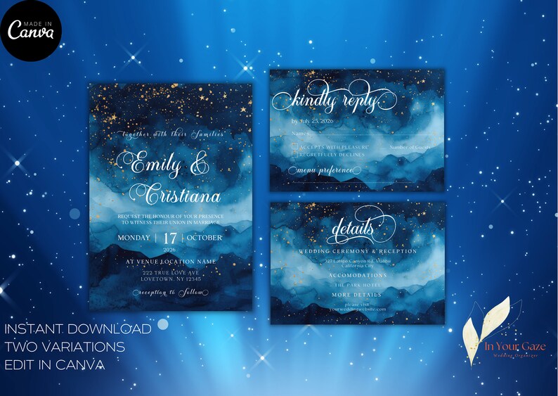 Magical Starry Night Wedding Invitation Template, Celestial Wedding Invitation, Galaxy Inspired ...