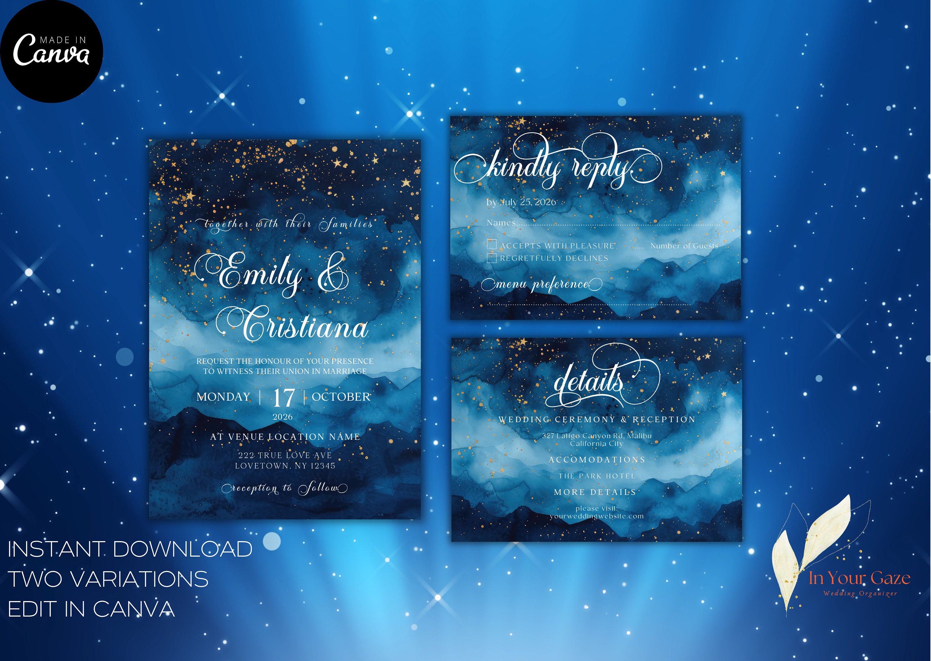 Magical Starry Night Wedding Invitation Template, Celestial Wedding Invitation, Galaxy Inspired ...