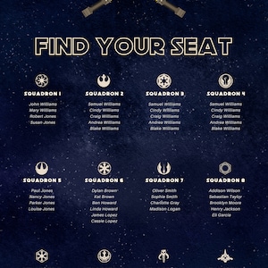 SCI Fi Wedding, Saber Inspired Seating Chart Template, Alphabetical ...