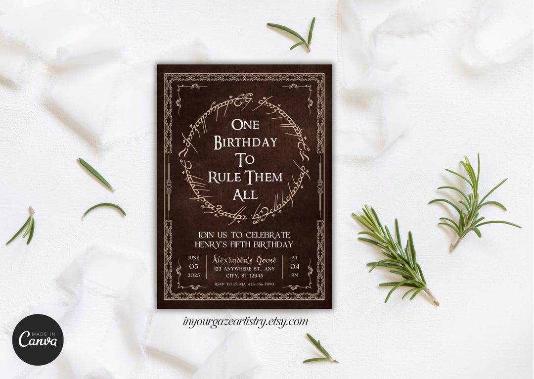 LOTR Birthday Invitation Template - One Birthday to Rule Them All ...