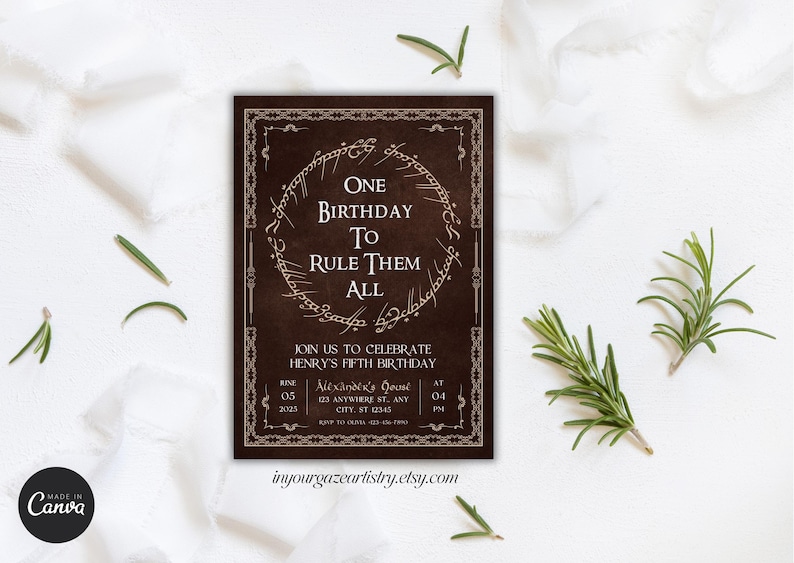 LOTR Birthday Invitation Template - One Birthday to Rule Them All ...