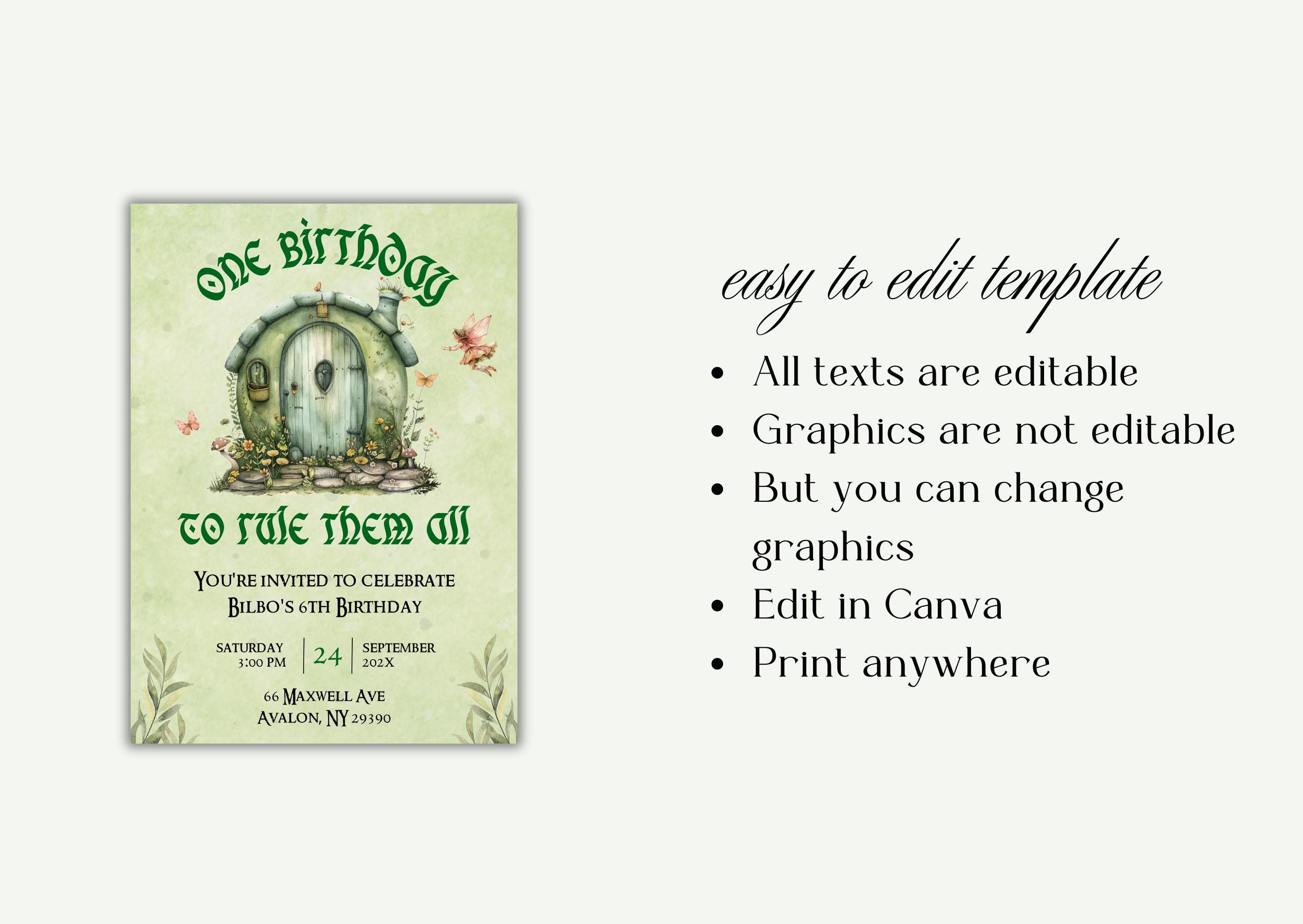 LOTR Birthday Invitation - One Birthday to Rule Them All - Editable ...