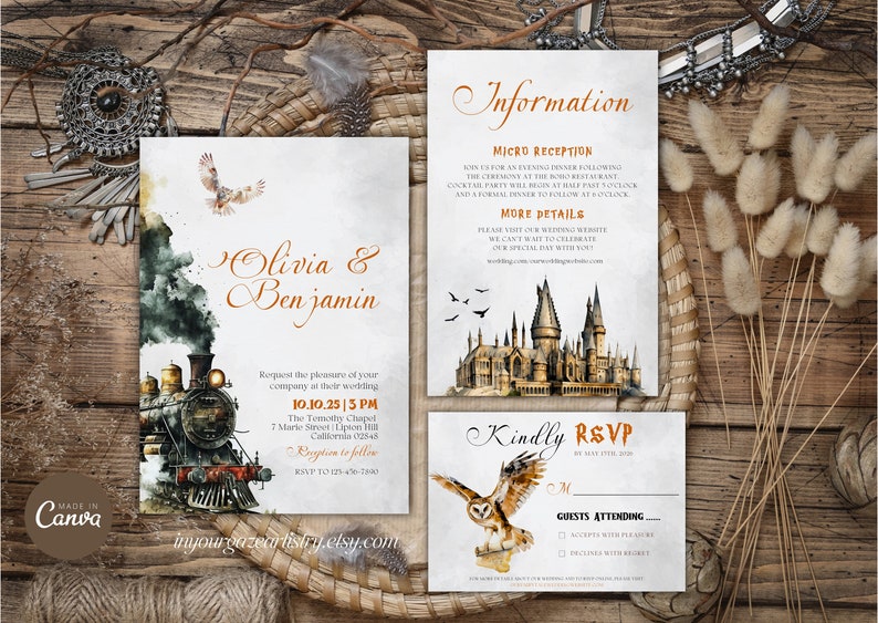 Watercolour Wizard Train Wedding Invitation, Magical Invitation, HP ...