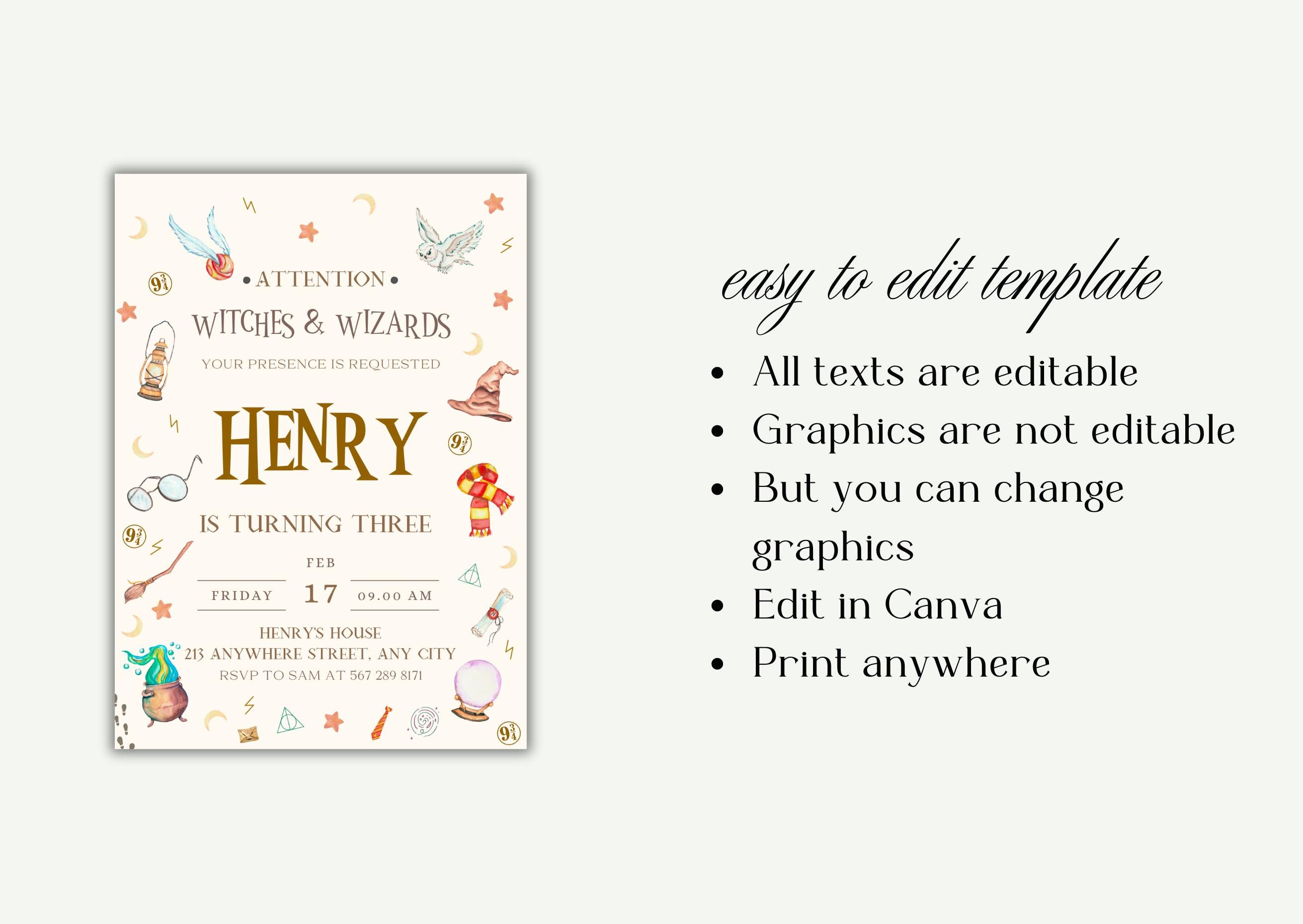 Editable Wizard Birthday Invitation Template | Magic Theme Birthday ...