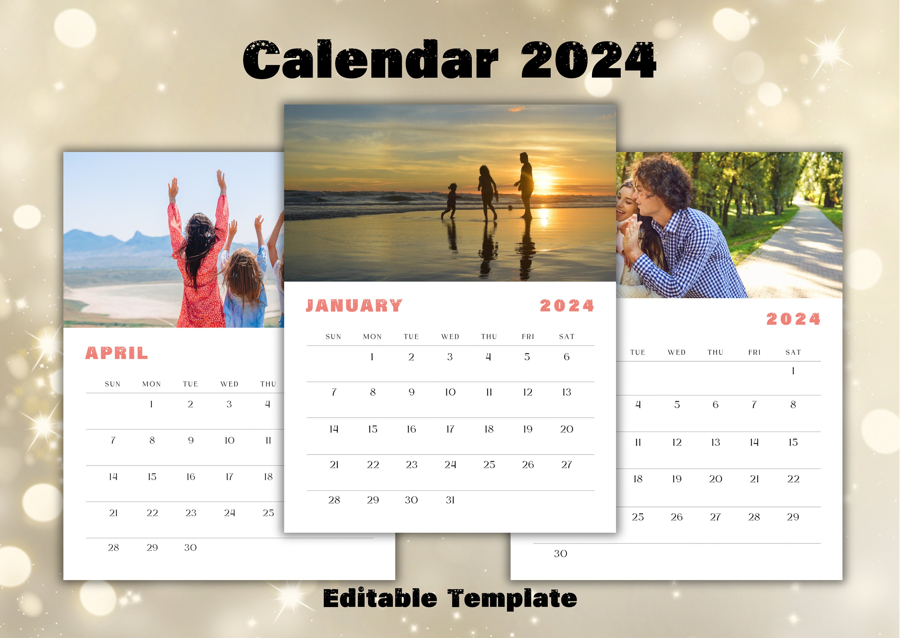 2024 Calendar, Editable and Printable Digital Template, Canva, Instant ...