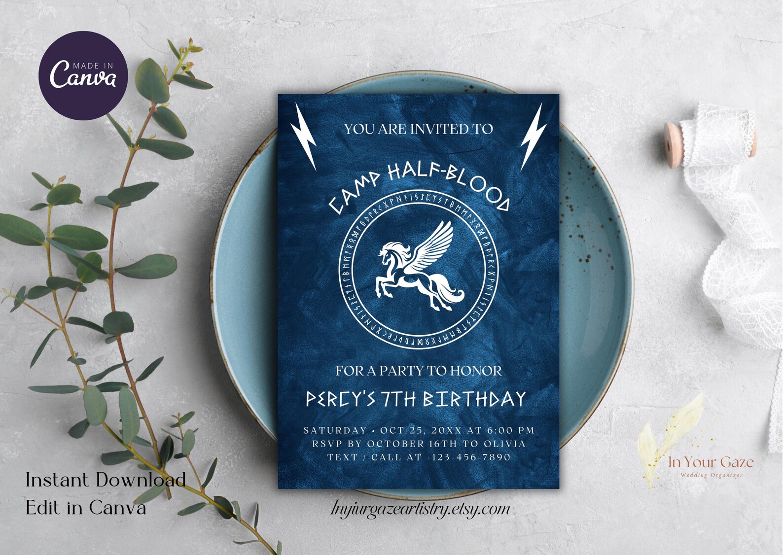Percy Jackson Camp Half-blood Inspired Birthday Invitation | Instant ...