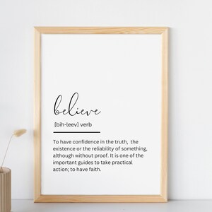 Believe Definition Print, Believe Wall Art, Definition Printables ...
