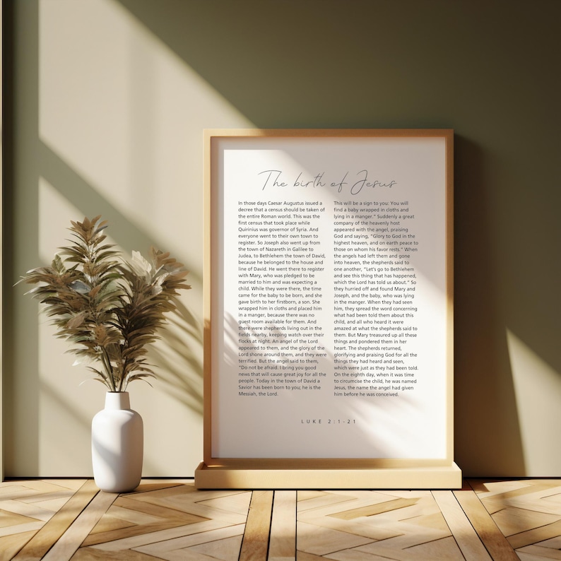 Luke 2:1-21, the Birth of Jesus, Christian Christmas Wall Art ...