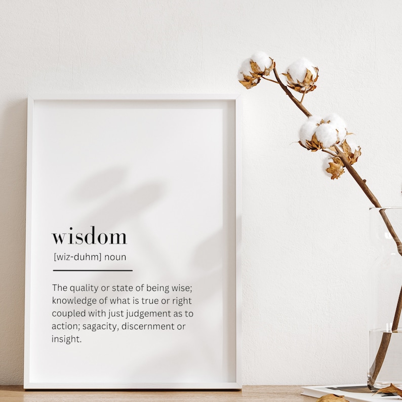 Wisdom Definition Print, Wisdom Wall Art, Dictionary Art, Definition ...