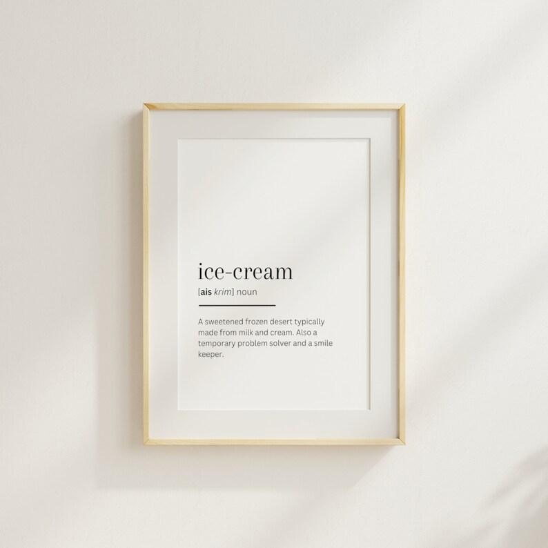 Ice Cream Definition Print, Ice Cream Wall Art, Kitchen Printable ...