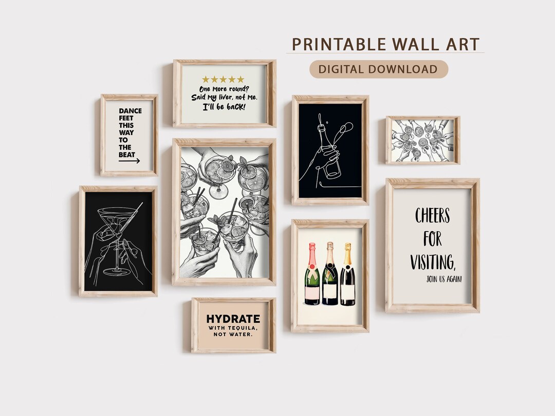 Bar Cart Gallery PNG Set, 9 PRINTABLES , Cocktail Wall Art Bundle, Bar ...