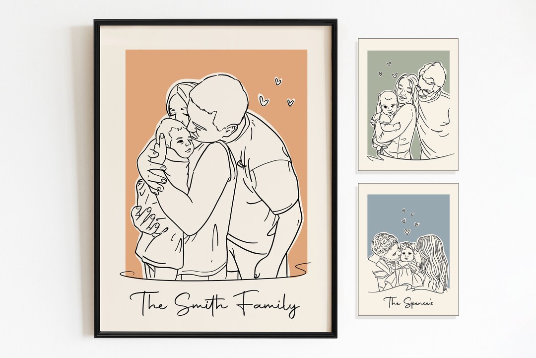 Custom Family Line Art Portrait From Photo, One Line Drawing ...