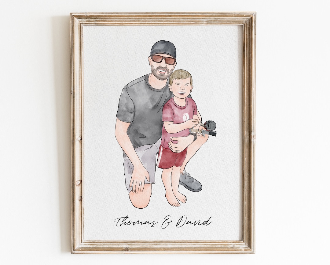 Personalized Watercolor Portrait, Dad Portrait From Photo, Dad and Kids ...
