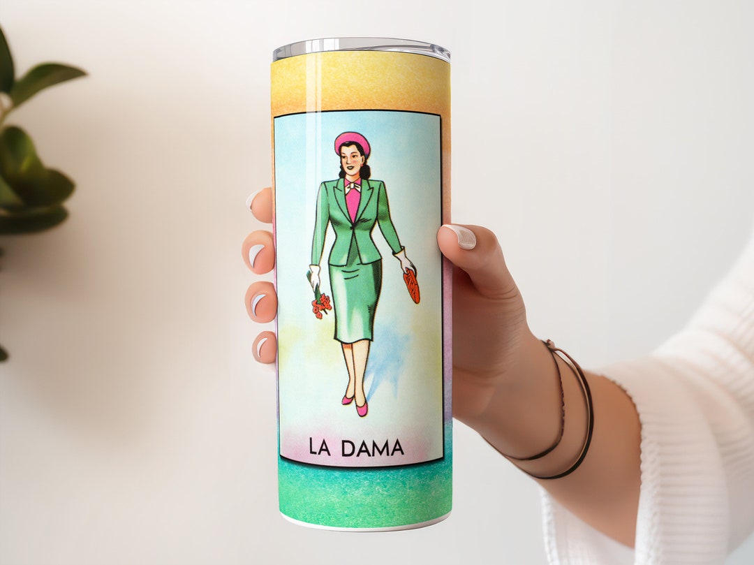 Loteria LA DAMA the Lady Mexican Bingo Card Game 20 Oz Stainless Steel ...