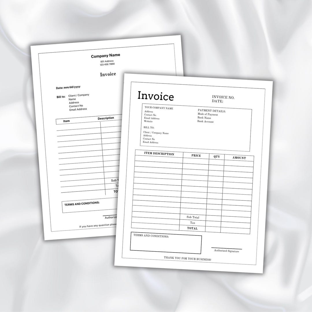 2 Simple Invoice Template, Classic Custom Order Form, Editable Modern ...