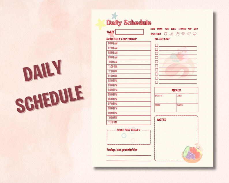 Retro Red Daily Schedule Planner Insert Printable, to Do List ...