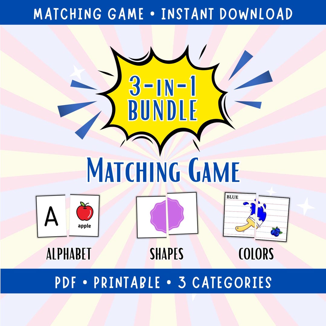 3-in-1 Preschool Matching Game Printable, Montessori Learning Material ...