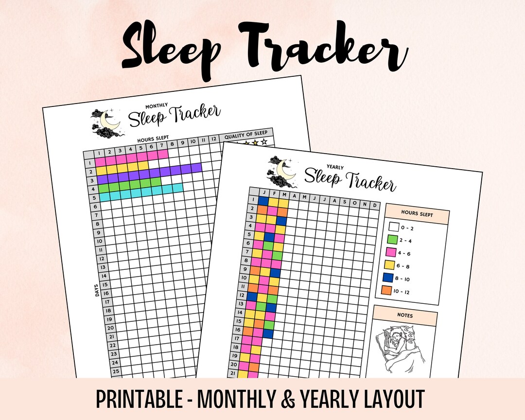 Sleep Tracker Bullet Journal Page Insert Printable Monthly Yearly ...
