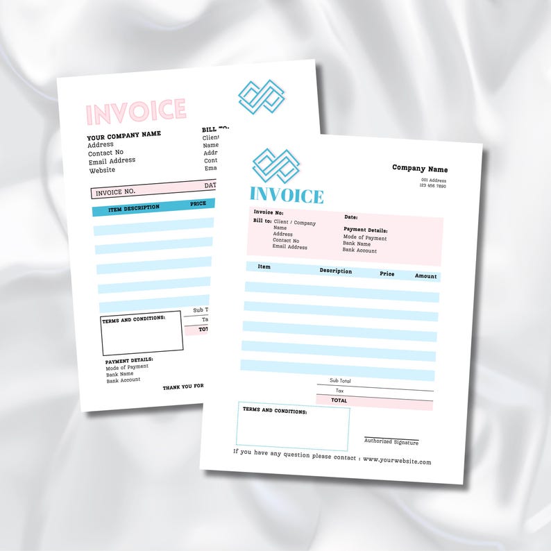 Plantilla de factura en rosa y azul, formulario de pedido personalizado ...