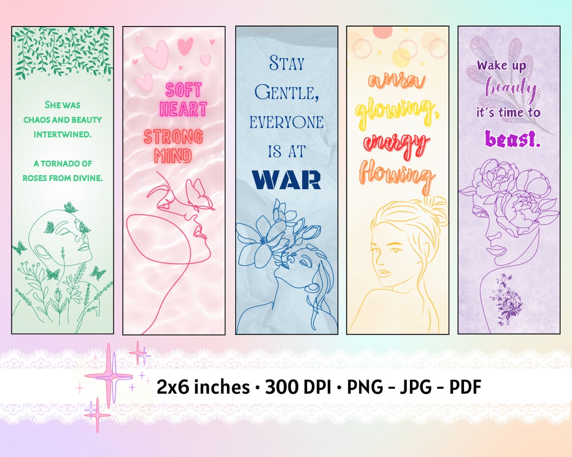 5 Pastel Girl Boss Reader Digital Printable Bookmark Book Lovers Adults ...