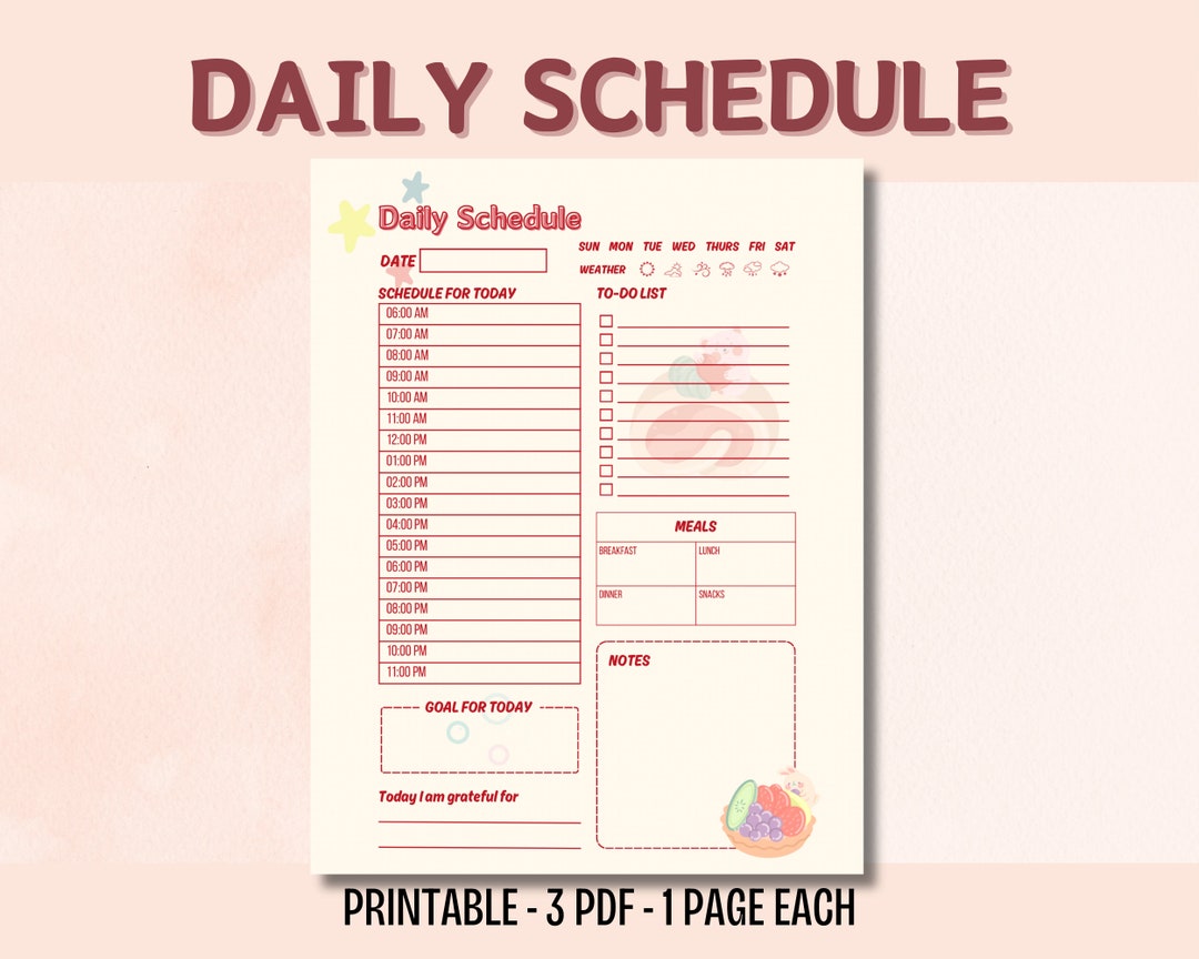 Retro Red Daily Schedule Planner Insert Printable, to Do List ...