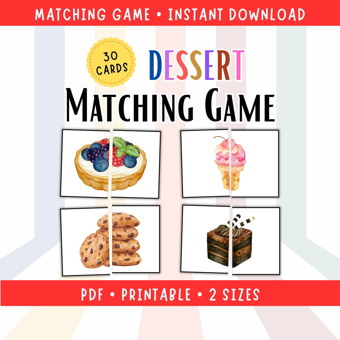 Dessert Matching Game Montessori Educational Preschool Learning for ...