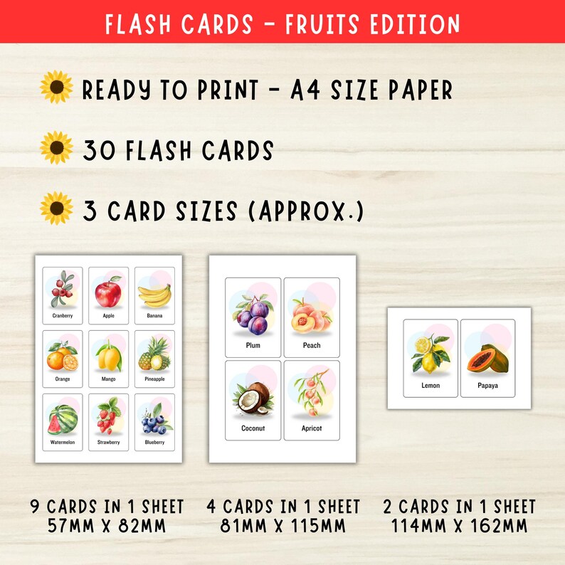 Tarjetas didácticas de frutas de colores para Montessori, material ...
